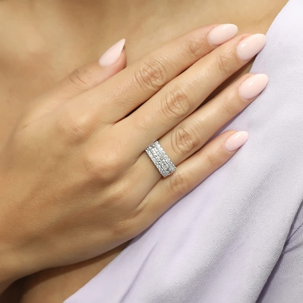 BERRICLE Sterling Silver Art Deco Wedding Rings Cubic Zirconia CZ Anniversary Half Eternity Ring for Women, Rhodium Plated Size 8