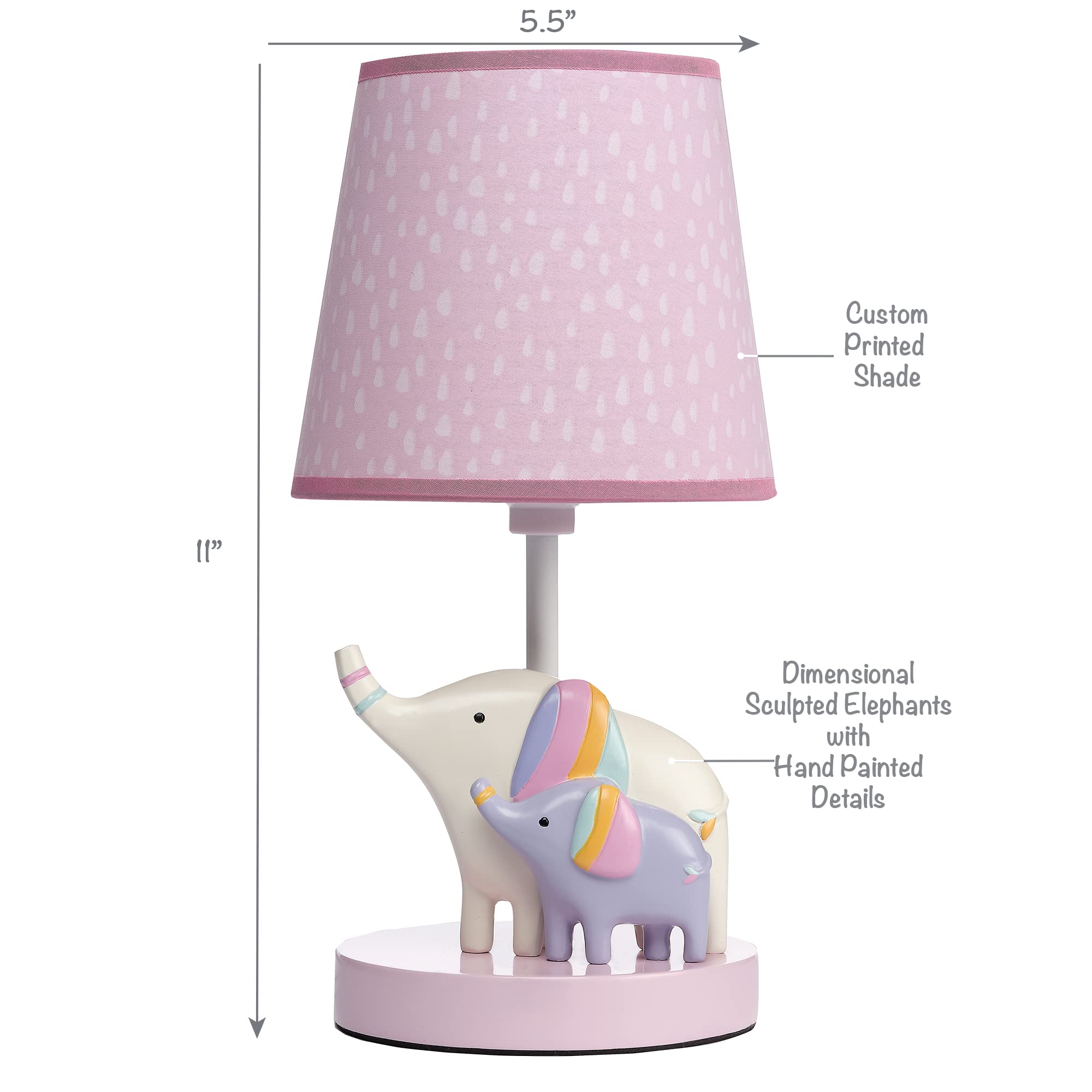 Bedtime Originals Elephant Dreams Pink/Lavender Nursery Lamp with Shade & Bulb