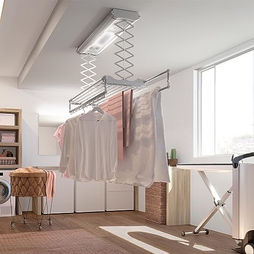 foxydry Air, Wall and Ceiling Clothesline, Electrical Drying Rack, with Remote Control in Aluminium and Steel (Ceiling Mounted, 120)
