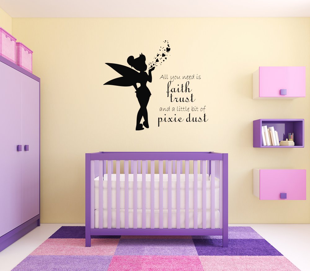 Tinkerbell Wall Vinyl Sticker Fairy Tale Little Peter Pan in London Big Ben Moon Cartoon Character Girl Boy Nursery Kids Room Poster Art Tinker Bell SA1475