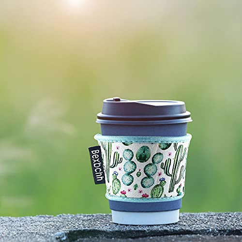 Bexbchh 4 Pack Reusable Iced Coffee Sleeves - Insulator Sleeve for Cold Beverages, Neoprene Cup Holder - Starbucks Coffee sleeve, Dunkin Coffee sleeve,More (Cactus)