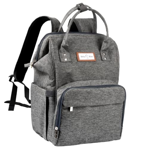 BABY BLISS Diaper Backpack Bag - Waterproof & Scratch-free - Large Capacity with Insulated Bottle Pockets & USB Charging Port - with Changing Mat & Stroller Pram Hooks