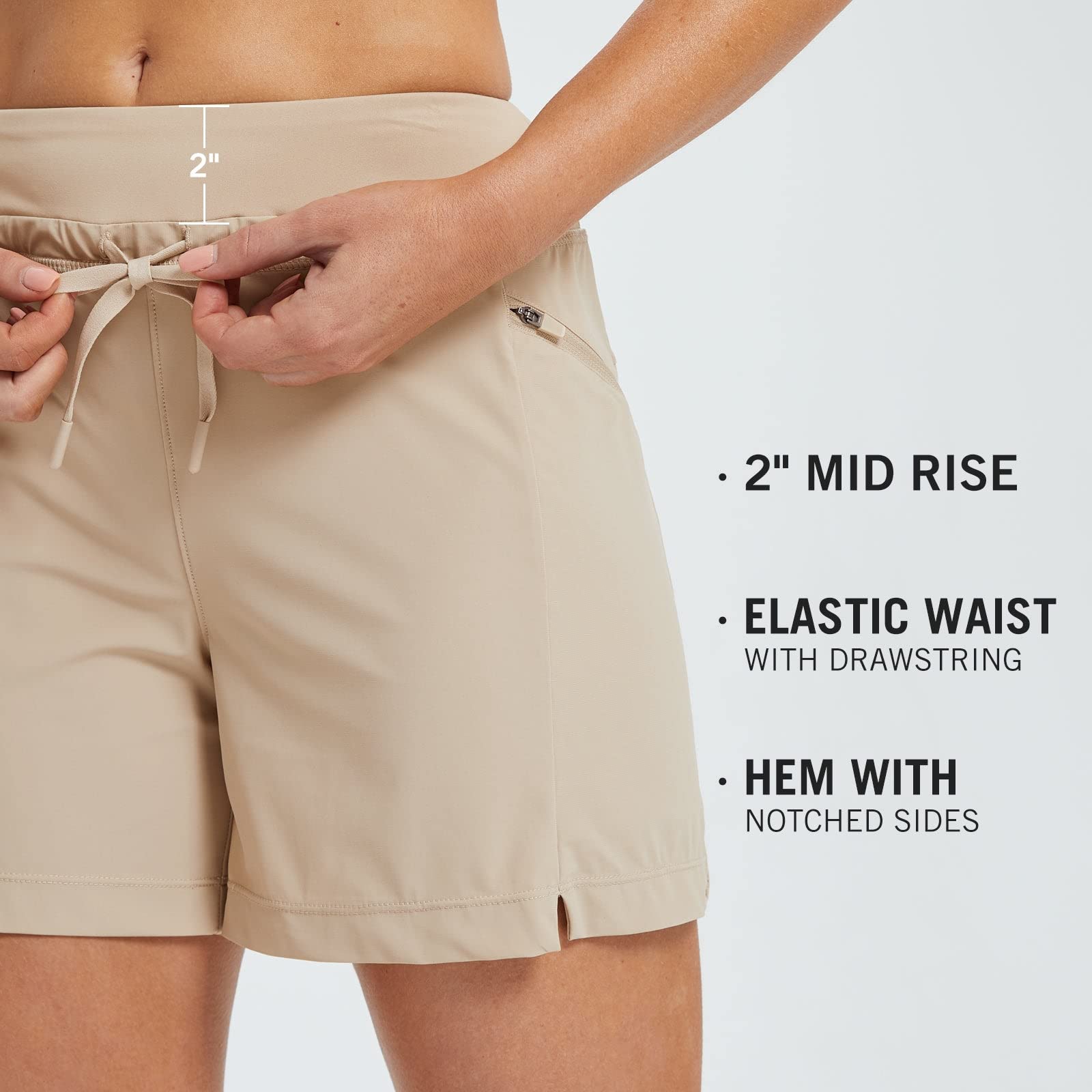 BALEAF Women's 5" Casual Shorts for Summer Stretch Elastic Waist Quick Dry Lightweight Pockets for Running Hiking Khaki Size M