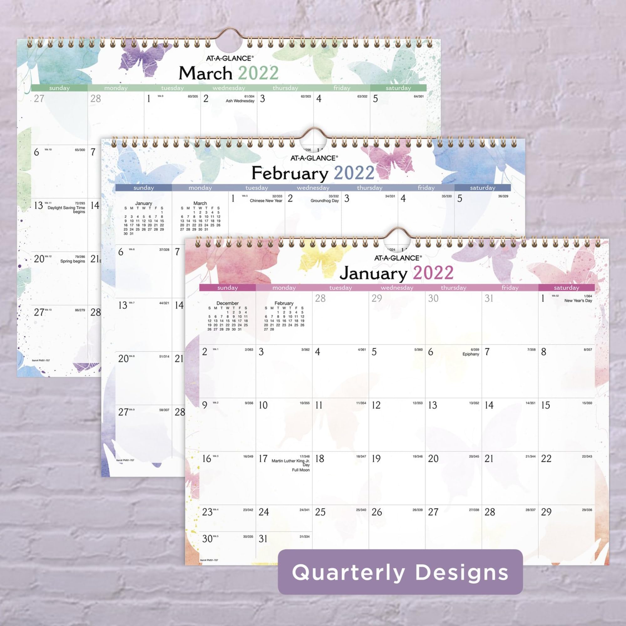 AT-A-GLANCE 2022 Wall Calendar by AT-A-GLANCE, 15" x 12", Medium, Monthly, Watercolors (PM91-707)