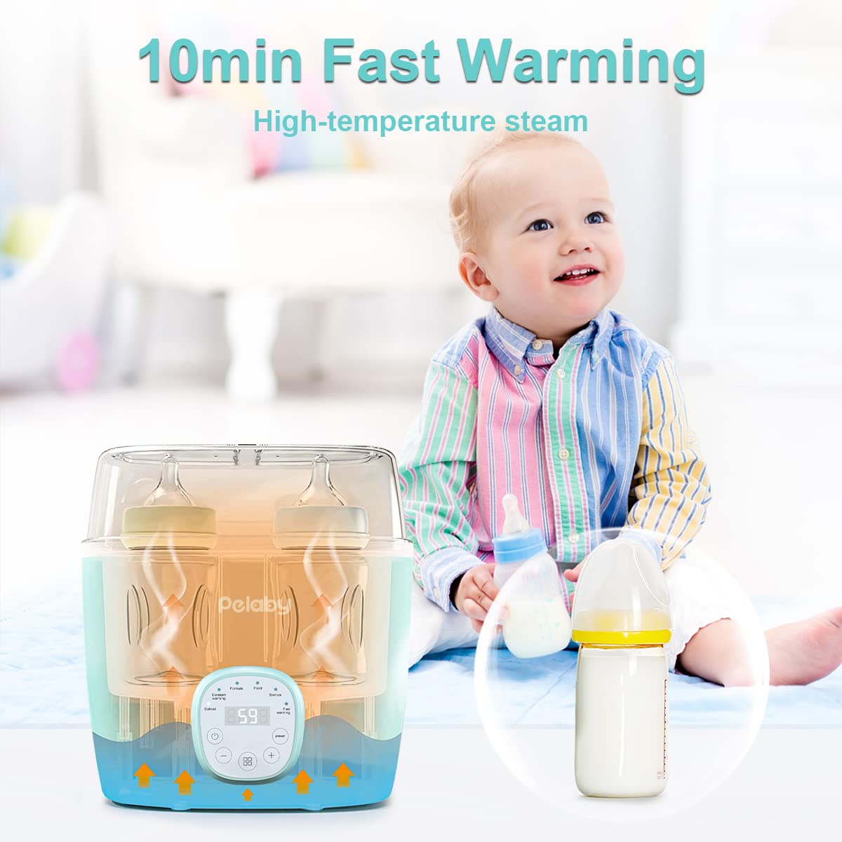 BEMISO Baby Bottle Warmer, 6-in-1 Bottle Warmer for Breastmilk or Formula with LCD Display Smart Temperature Control & Timer, Fast Baby Food Bottle Warmer & Defrost Without Any Losing Nutrition
