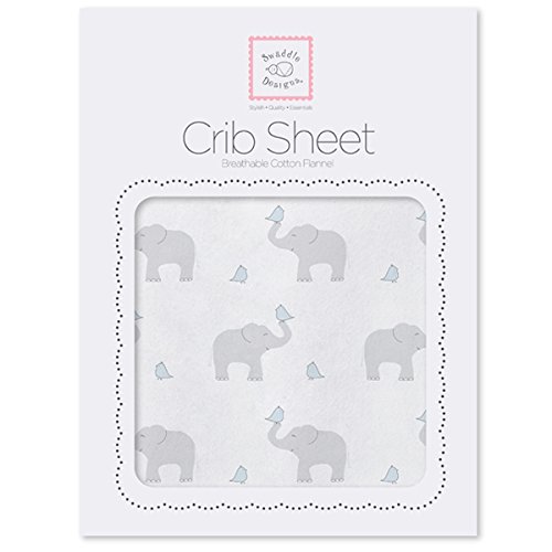 SwaddleDesigns Fitted Crib Sheet/Toddler Sheet, Baby Sleeps Better on Softest Cotton Flannel, Made in USA, Elephant and Pastel Blue Chickies