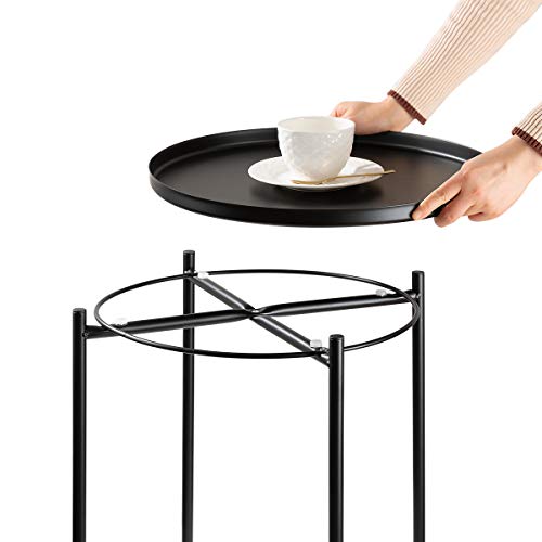 danpinera Metal Side Table, Black Side Table for Small Spaces Outdoor Patio Side Table Round Metal Coffee Table Waterproof Removable Tray Table for Living Room Bedroom Balcony Office Black, Set of 2