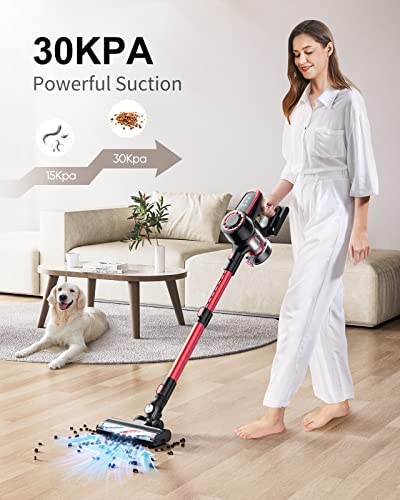 Cordless Vacuum Cleaner, WLUPLE Stick Vacuum Cleaner with 30KPA Powerful Suction, 400W Lightweight Handheld Vacuum with LED Display for Hardwood Floor Carpet Pet Car Cleaning (Hero 8)
