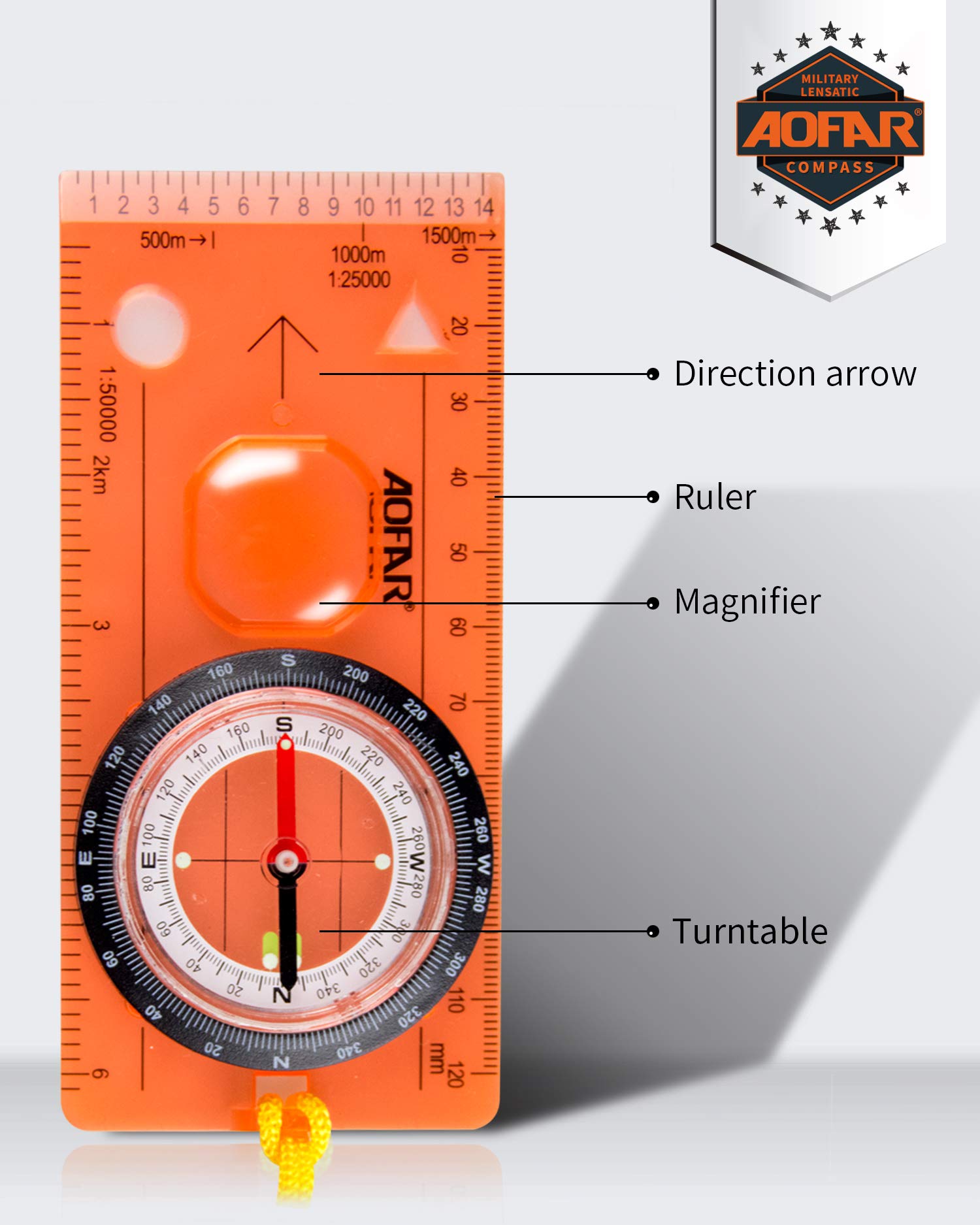 AOFAR Orienteering Compass AF-5C for Hiking, Boy Scout Compass for Kids - Professional Field Compass for Map Reading,Navigation and Survival Lightweight - Mini Camping Compass