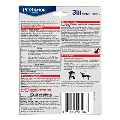 PetArmor for Dogs, Flea and Tick Treatment for Large Dogs (45-88 Pounds), Includes 3 Month Supply of Topical Flea Treatments