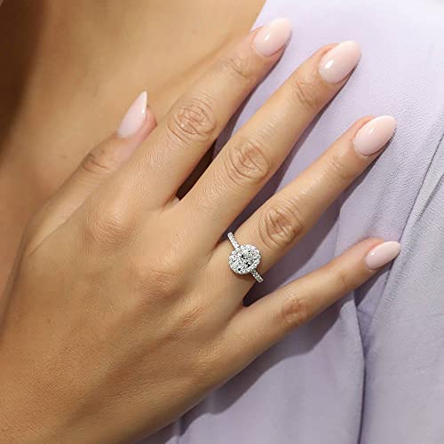 BERRICLE Sterling Silver Halo Wedding Engagement Rings Oval Cut Cubic Zirconia CZ Ring Set for Women, Rhodium Plated Size 9