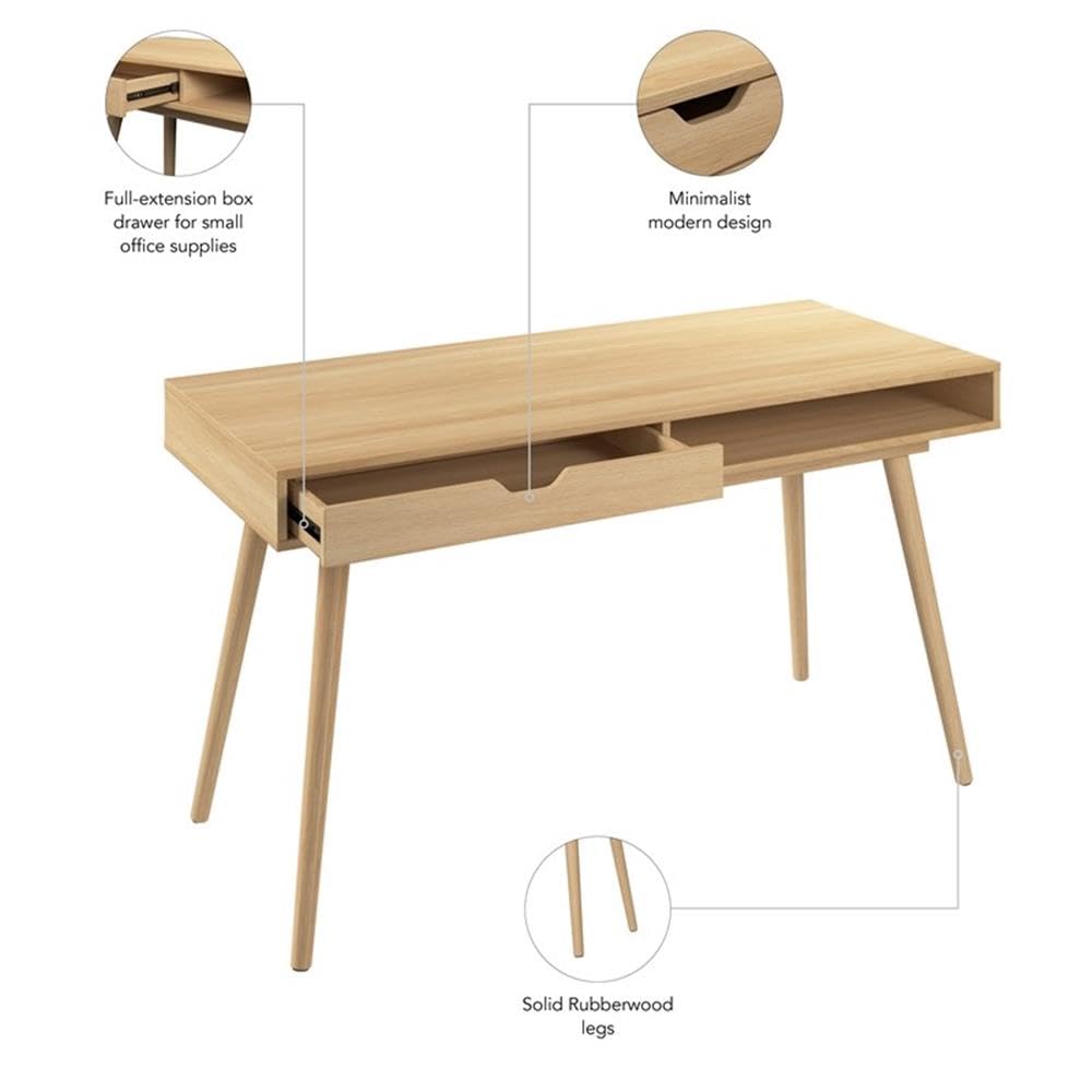 Bush Furniture Nora 54W Writing Desk in Natural Oak | Computer Table for Home Office Workspace or Entryway