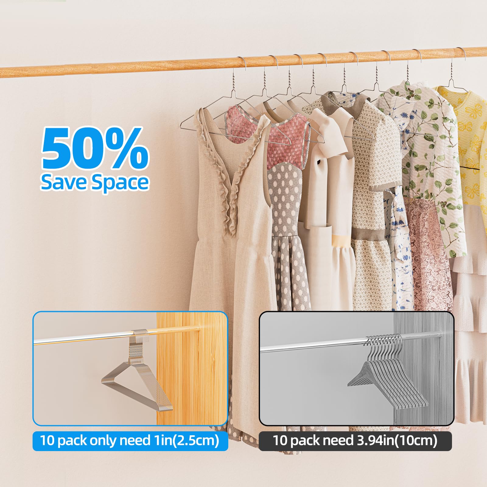 Metal Wire Hangers 100 Pack, Clothes Hangers for Coats, Space Saving Metal Hangers for Standard Size Shirts,Suits, Pants, Skirts-Silver, Ultra Thin Space Saving Metal Hangers 16in