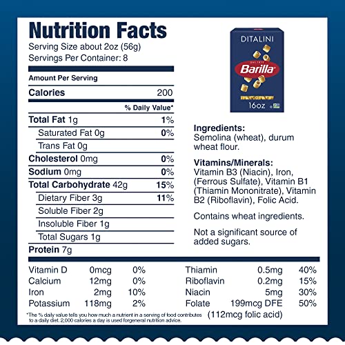 Barilla Ditalini Pasta, 16 oz. Box - Non-GMO Pasta Made with Durum Wheat Semolina - Kosher Certified Pasta