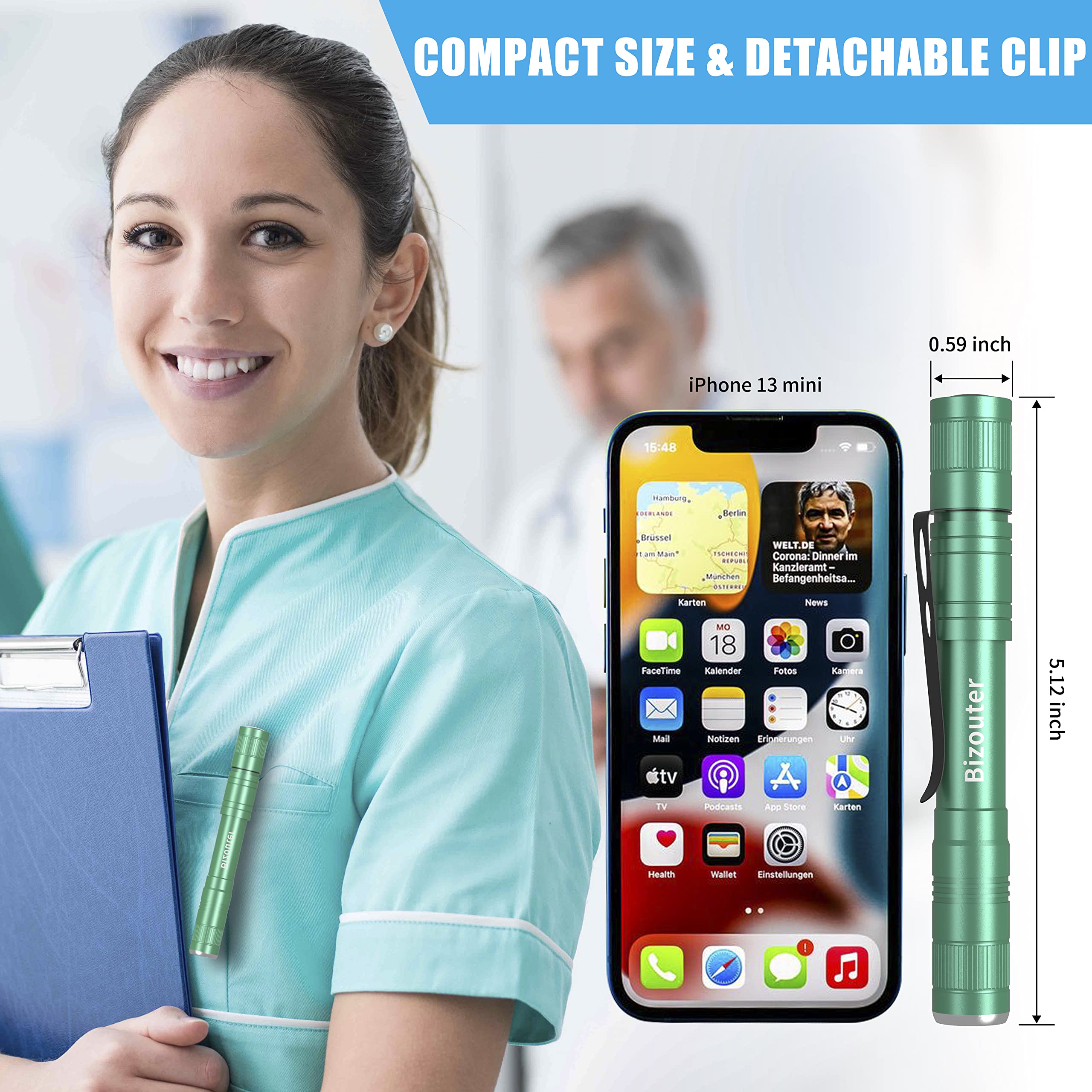 BIZOUTER Pen Lights for Nurses Doctors Check Pupil Response Ear Nose Throat, Dual Beam LED Medical Penlights for Nurses, Nursing Student Pupil Penlight Rechargeable