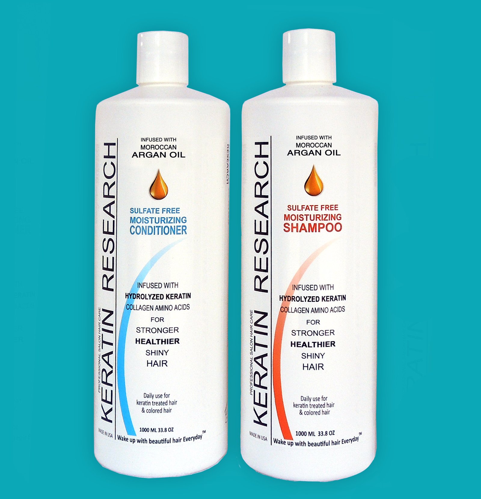 Sulfate Free Shampoo & Conditioner 2x 1000ml Bottles Value Set infused with Moroccan Argan Oil, By Keratin Research post treatment shampoo