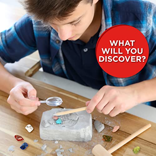 Discovery Kids Gemstone Dig Stem Science Kit by Horizon Group Usa, Excavate, Dig & Reveal 11 Real Gemstones, Includes Goggles, Excavation Tools, Streak Plate, Magnifying Glass & More