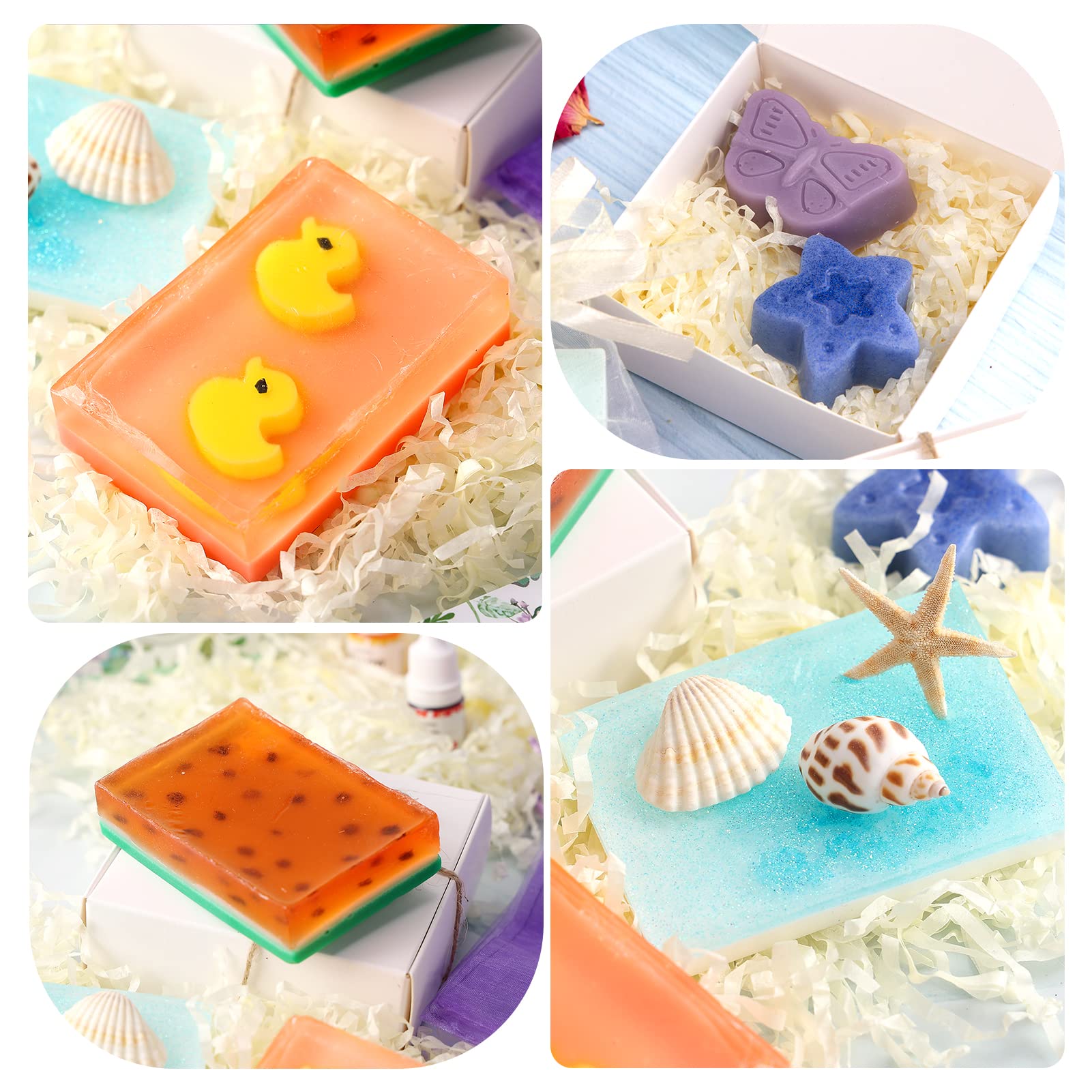 Aoibrloy Soap Kits Making for Adults Beginner with Instructions, Natural Soap Making Kit with 1.1 lbs. Shea Butter Soap Base, 3 Silicone Soap Mold, Dried Flowers, 4 Essential Oil, 4 Colors, 15 Labels