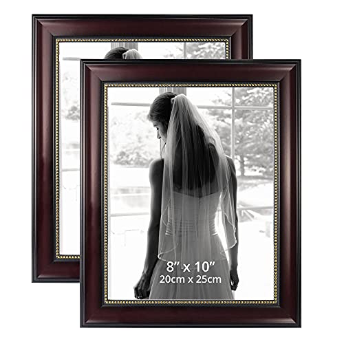 GraduationMall 8x10 Picture Frames, Real Glass, Display Photos for Wall or Tabletop, Mahogany with Gold Beads, 2-Pack