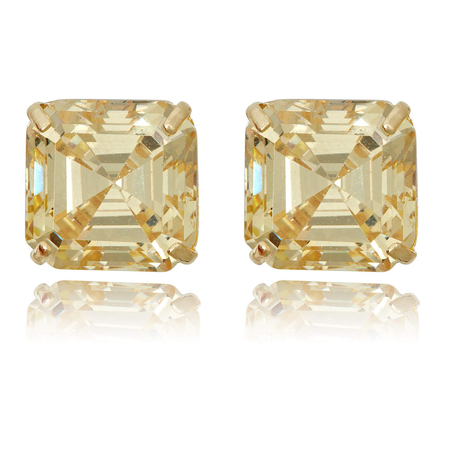 AVORA 10K Yellow Gold 10mm Asscher Cut Citrine Yellow Simulated Diamond CZ Stud Earrings