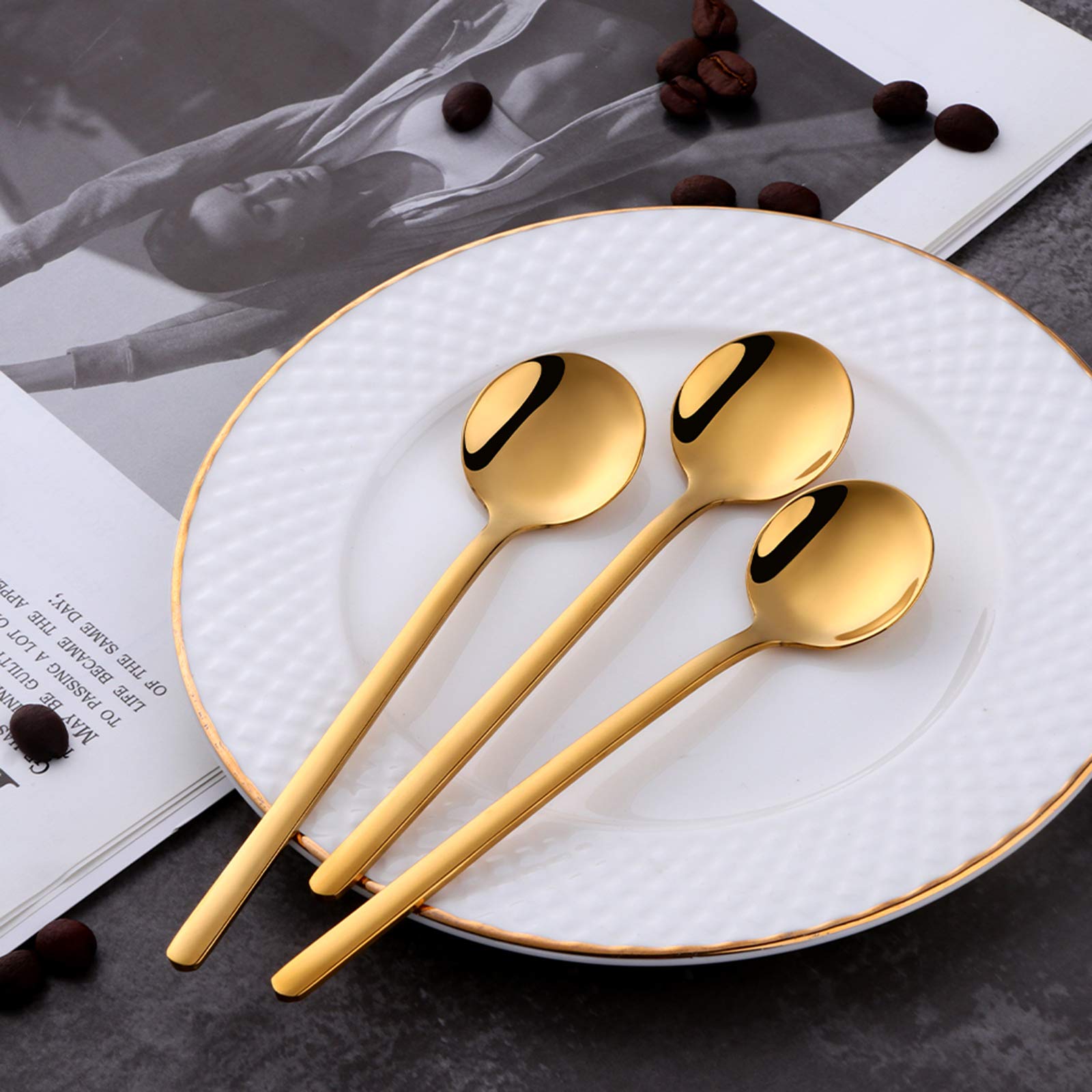 Espresso Spoons Set of 8, Poylim Cute Small Coffee Spoons, 18/10 Stainless Steel Gold Demitasse Spoons for Tea, Dessert, Appetizer, 5.1-inch