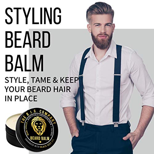 Beard Balm for Men - The B.I.G. Company - Beard Moisturizer & Conditioner with Beeswax for Medium Hold Styling Ease - Black Seed Oil & Argan Oil Supports Beard Growth [Classy Regal Vanilla Scent]