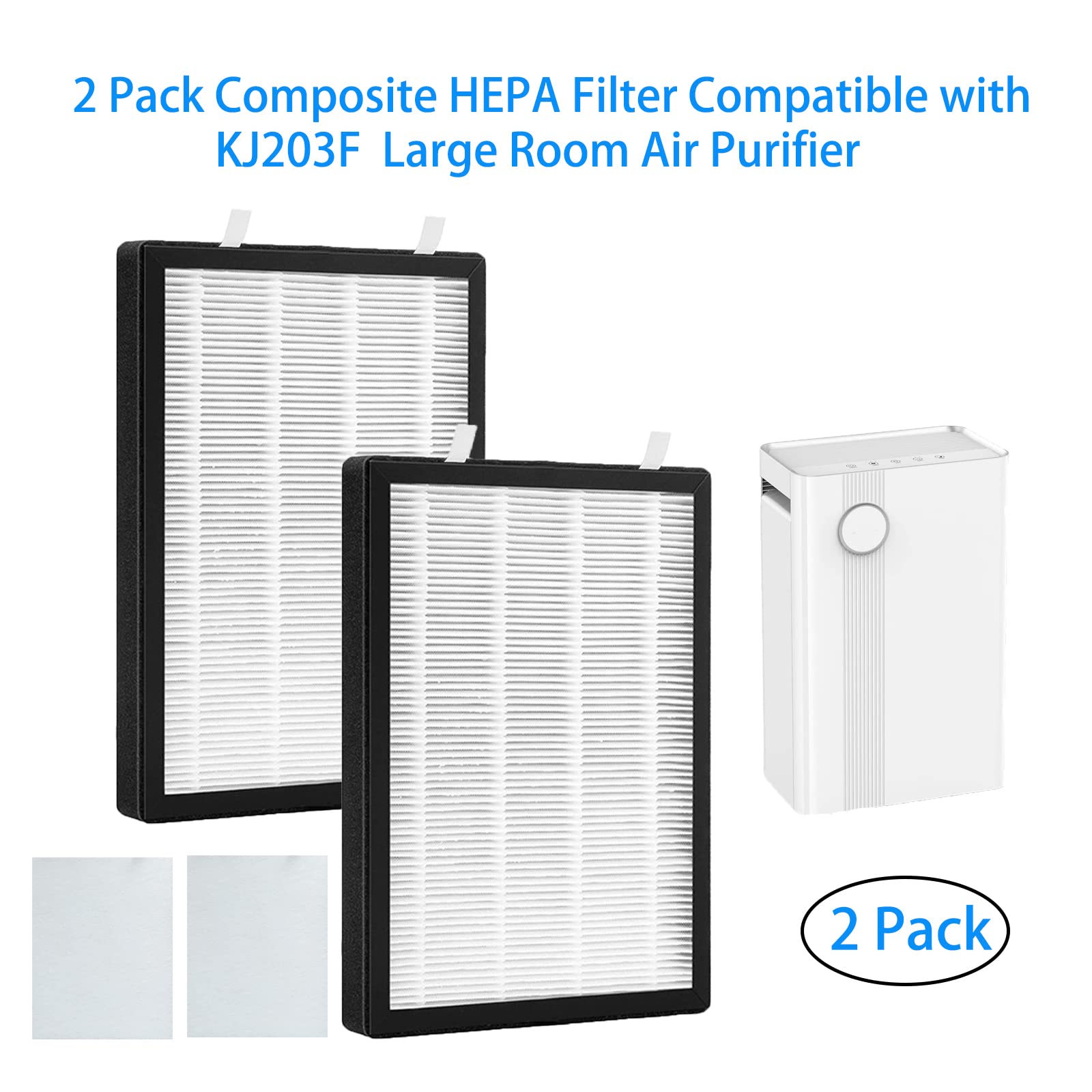 Bibolic 2 Pack KJ203F Replacement Filters Compatible with KJ203F Large Room Air Purifier, 4 in 1 Pre-Filter & HEPA Composite Filter, Part Number KJ203F-142, PHKJ3288040322HP915