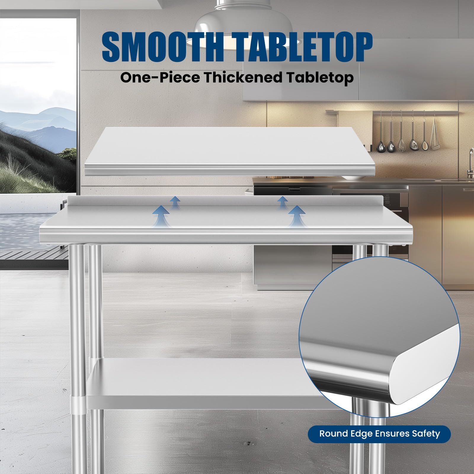 Chingoo Stainless Steel Table with Wheel Caster 24 x 36 Inches Metal Prep Table with 2 Adjustable Undershelves & Backsplash, Stainless Steel Work Table for Commercial Kitchen, Outdoor, Restaurant