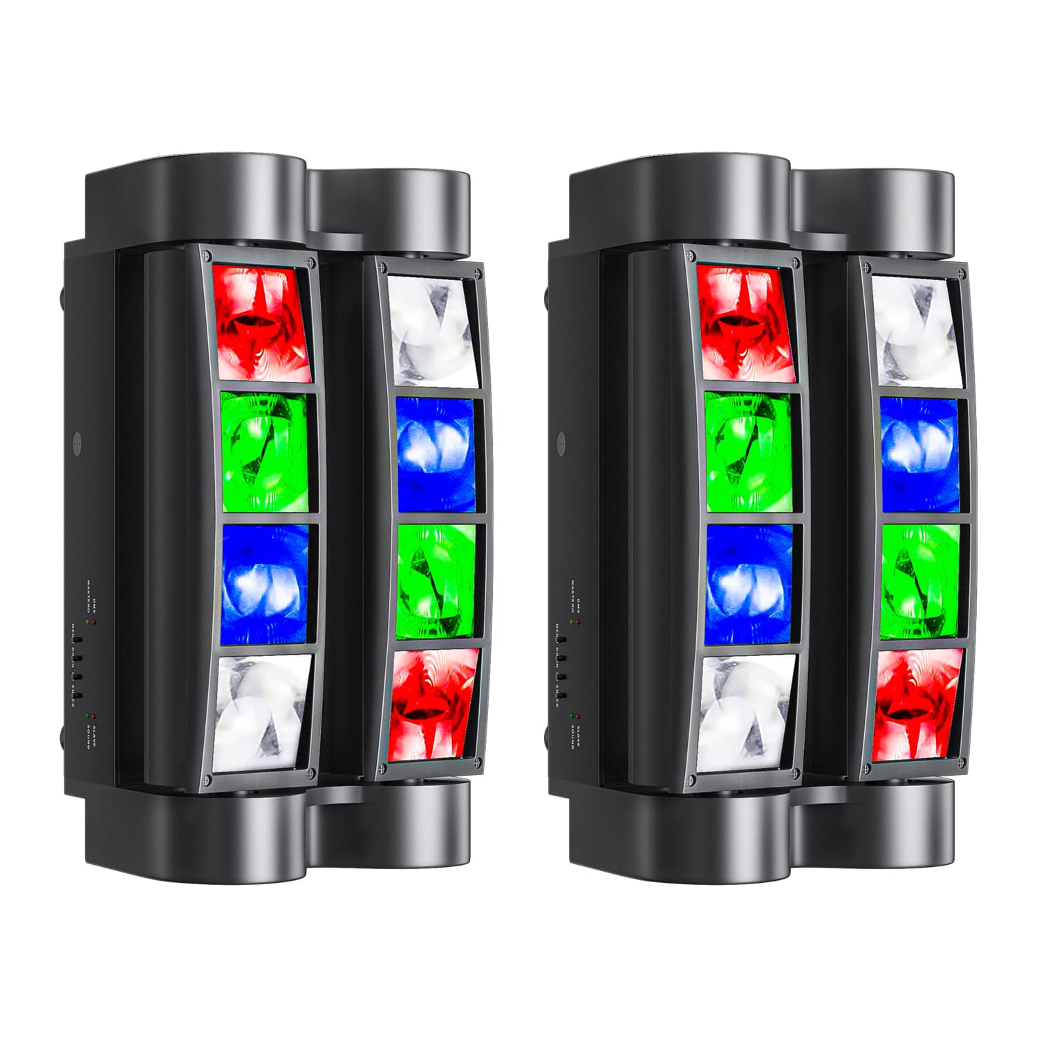 Seven Stars Moving Head DJ Light, 8 Beams Spider LED Stage Light, Master-Slave/DMX/Sound/Auto Control Modes, RGBW 4 in 1 Spotlighting for Wedding, Karaoke, Disco, Light Show and Events (2 Pack)