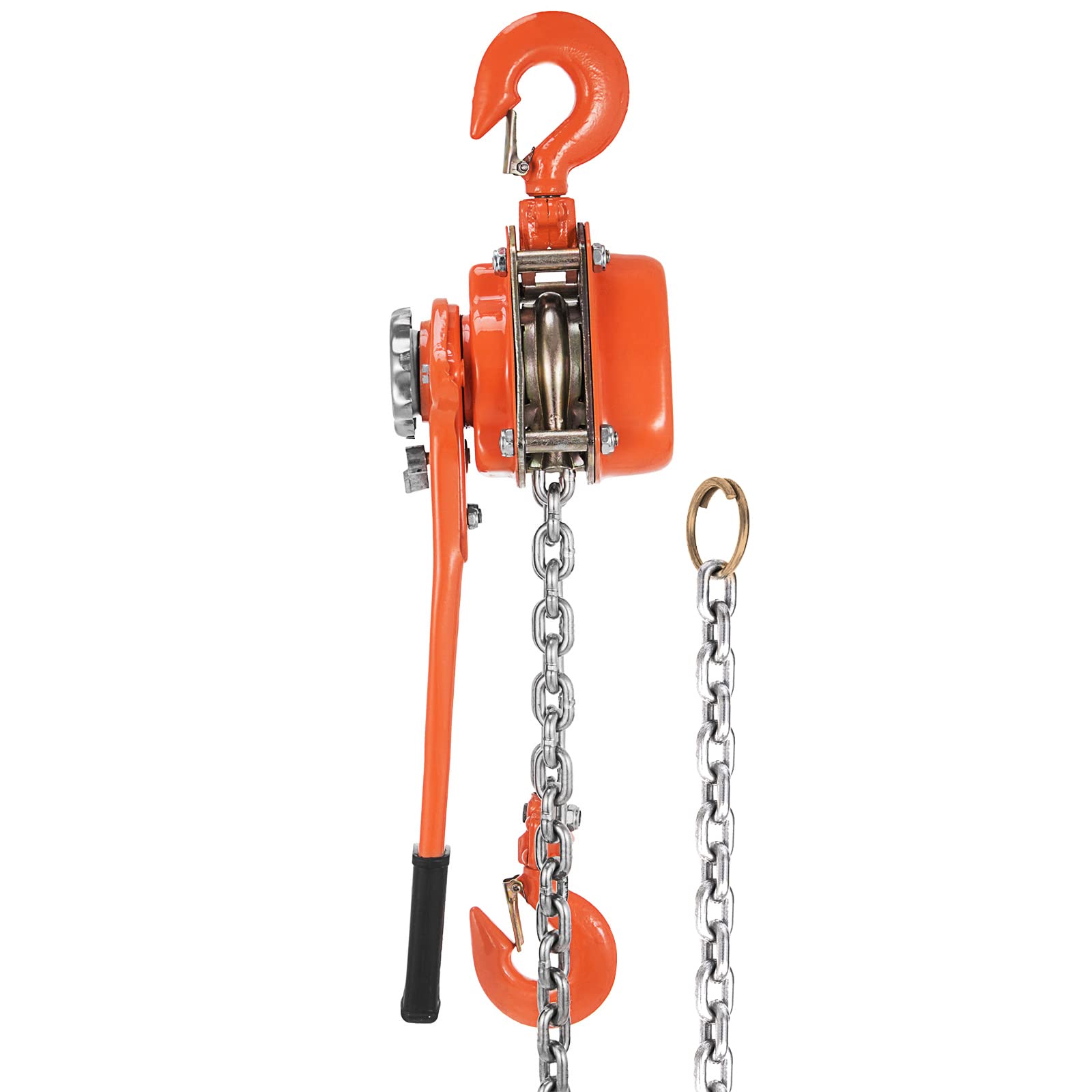 VEVOR Lever Chain Hoist, 0.75Ton 1650lbs Capacity Ratchet Puller with 10FT Max. Lifting Height, Come Along 2 Heavy Duty Steel Hooks, Manual Handling Tool for Cargo Moving in Construction, Warehouse , Orange