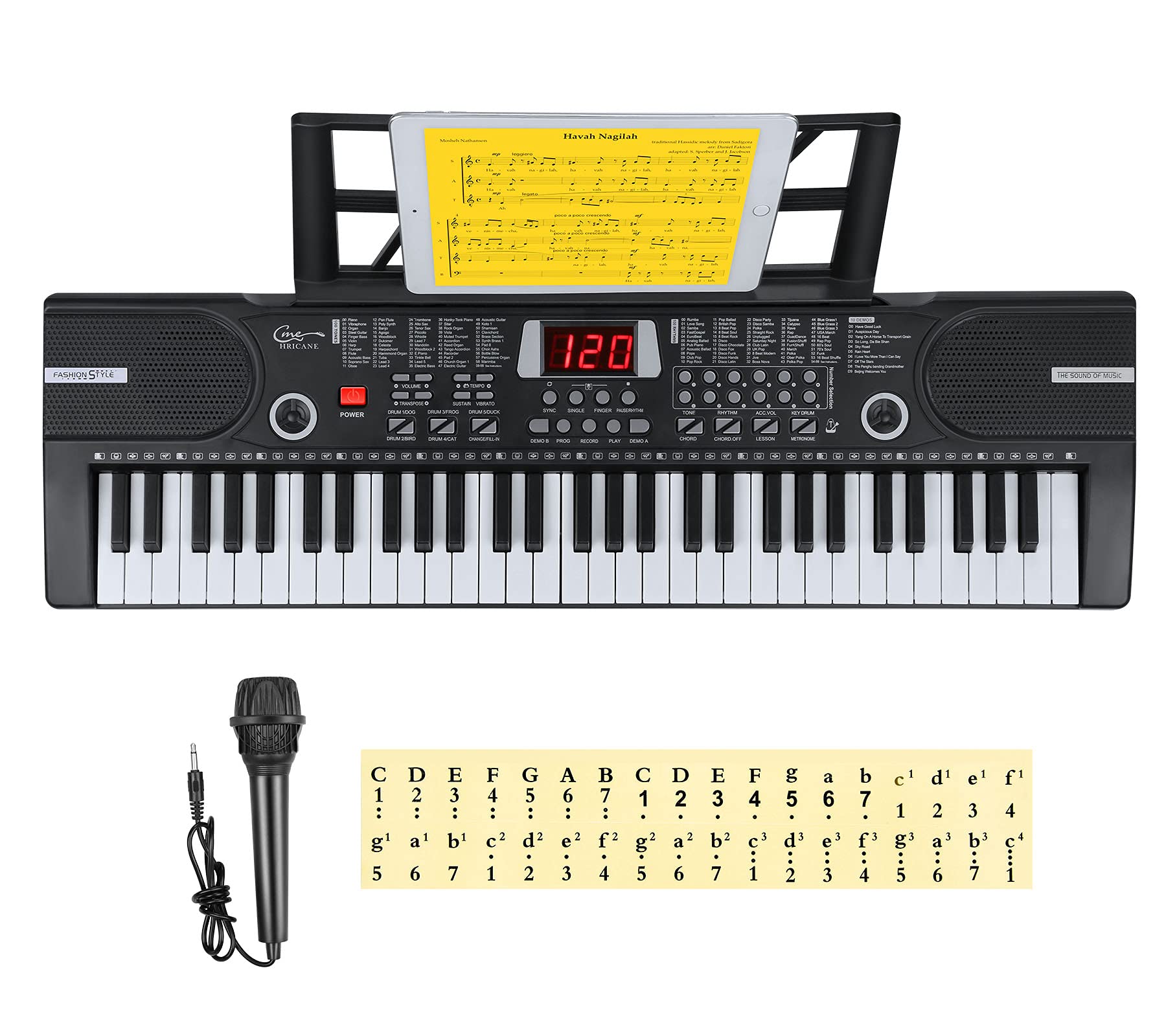 Hricane Piano Keyboard, 61 Keys Beginner Electronic Keyboard Portable Digital Music Keyboard, Early Education Music Instrument with Microphone & Music Sheet Stand