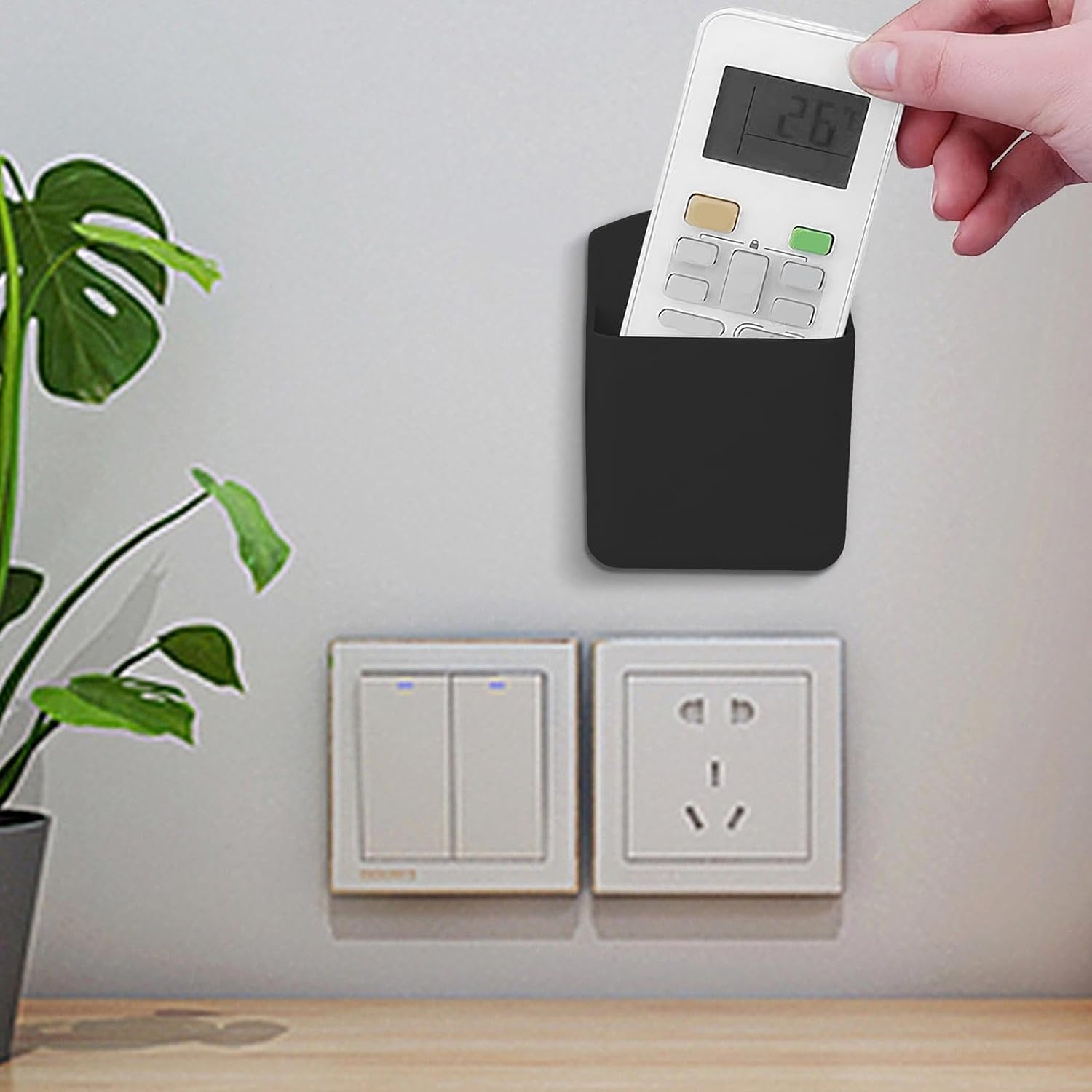 Black Remote storage box TV Remote Holder Wall Mounted Remote Control Organiser Wall Remote Adhesive Mount,Remote Container, Home Storage And Organization Box for Storing Remote Control, Cell Phone