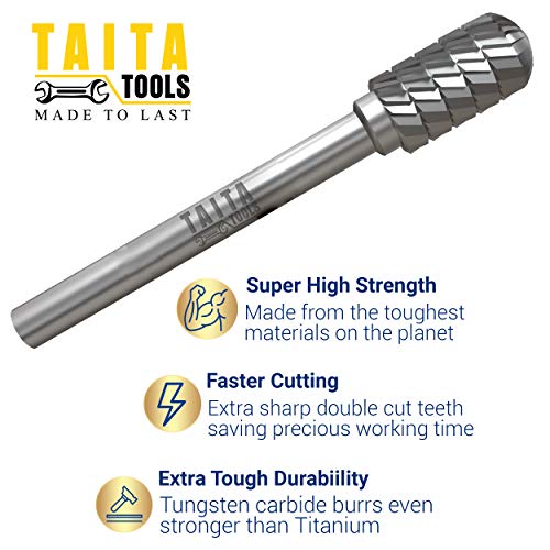Carbide Burr 1/4" Shank, SC-3 Tungsten Double Cut Rotary Die Grinder Bits - Cutting Burrs for Milwaukee, Dewalt and Makita Die Grinder Accessories - Wood Carving Metal Working & Sturdy Storage Case