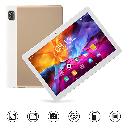 BUUA Calling Tablet, 6GB 128GB 5G WiFi Calling MT6592 10 Cores 1960x1080 Resolution Gold 10.1in Tablet for Study (US Plug)