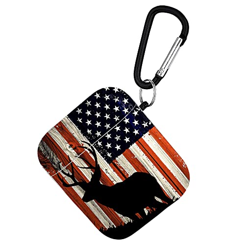 Deer Flag Airpods Case Compatiable with Airpods 1&2 - American Flag Airpods Cover with Key Chain, Full Protective Durable Shockproof Personalize Wireless Headphone Case