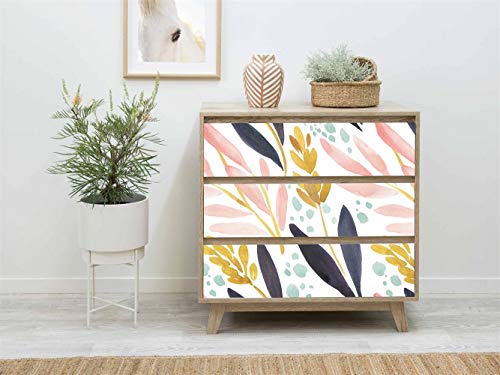 HAOKHOME 93027 Watercolor Forest Peel and Stick Wallpaper Removable White/Pink/Navy/Yellow Floral Vinyl Self Adhesive Shelf Liner 17.7in x 9.8ft