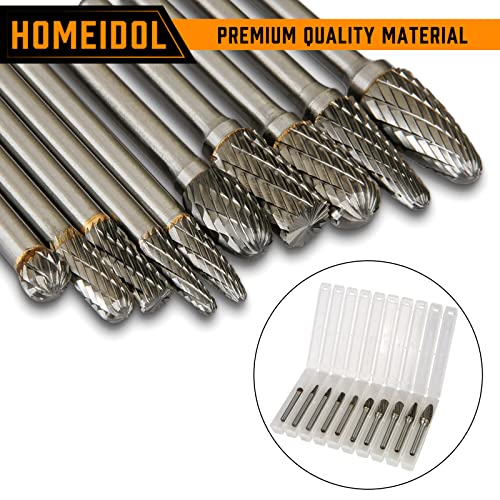 Carbide Burr Set Die Grinder Bits Rotary Tool Bits 1/4" Shank 10 PC Double Cut Wood Carving Accessories Cutting Burrs Metal Grinding Engraving Polishing Porting Trimming