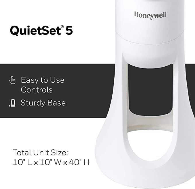 Honeywell QuietSet Oscillating Electric Tower Stand Fan 40β, Powerful and Quiet 5-Speeds with Remote Control, White - HYF260W (Renewed)