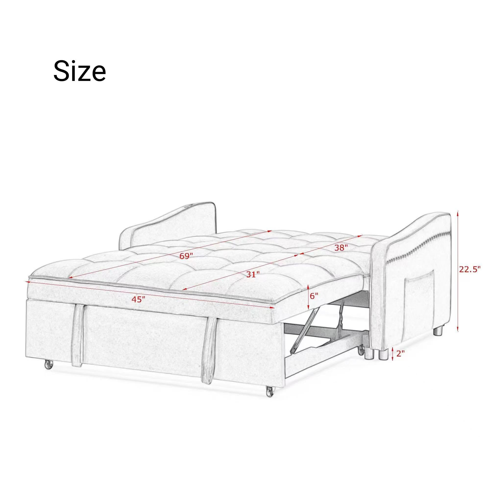 ChicFurnit Sofa Bed, Loveseat, Sofa Bed with Pull-Out Bed, Comfy Couch with TypeC and USB Charging, Reversible Sectional Couches with Adjsutable Back for Living Room, Office & Home Apartment, Grey