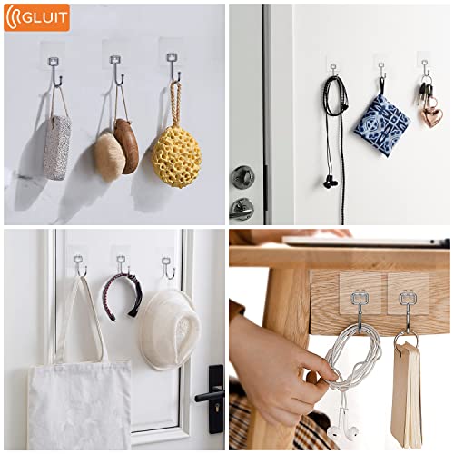 GLUIT ClearMax Large Hooks Heavy Duty 22 lbs Waterproof Adhesive Wall Hooks for Closet Wardrobe and Storage 12 Pack