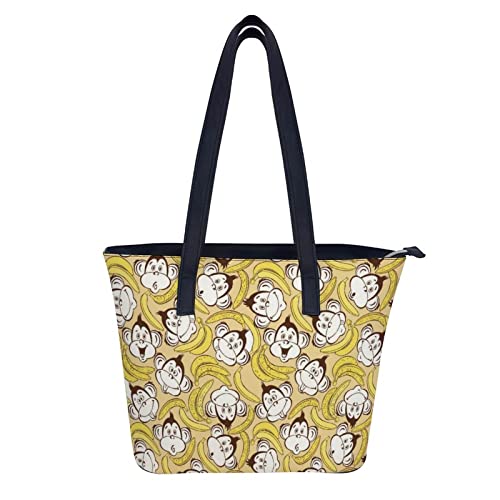 Monkeys Bananas Women's Tote Bag PU Leather Shoulder Bag Handbags Purse For Work Shopping Travel