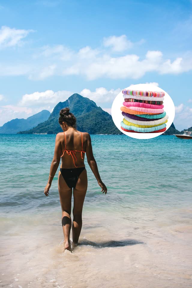 HYHONEY 12pcs Heishi Bracelet Cute Bracelets Clay Bead Bracelet Bracelets Set Stack Vinyl Disc Bead Surfer Stretch Bracelets Summer Beach Bracelet Bracelets For Women