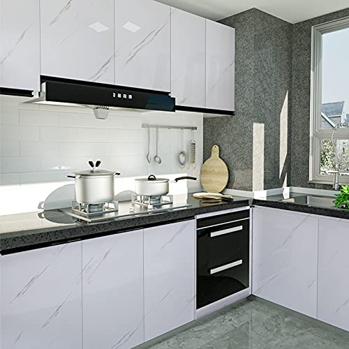 Glossy Marble Paper Granite Gray/White Wallpaper Peel and Stick Wallpaper Self Adhesive Removable Wallpaper 15.8″ ×197″ Waterproof Countertop Paper for Cabinet Countertop Furniture Kitchen Viny Film