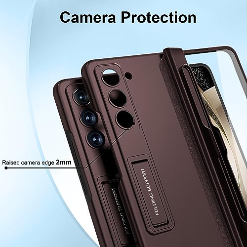 GOHHME for Samsung Galaxy Z Fold 5 Case with Magnetic Hinge Protection S Pen Holder Built-in Screen Protector Adjustable Stand, Camera Protection & Luxury Shockproof Thin Hard PC Cover (Burgundy)
