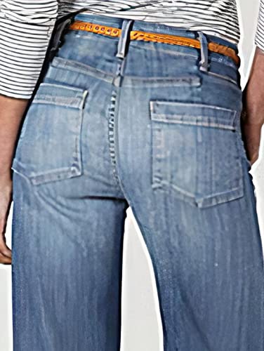 Flamingals Wide Leg Jeans for Women Stretch Mid Waist Baggy Jeans Boot Cut Jeans Denim Pants Without Belt Mid Blue XL