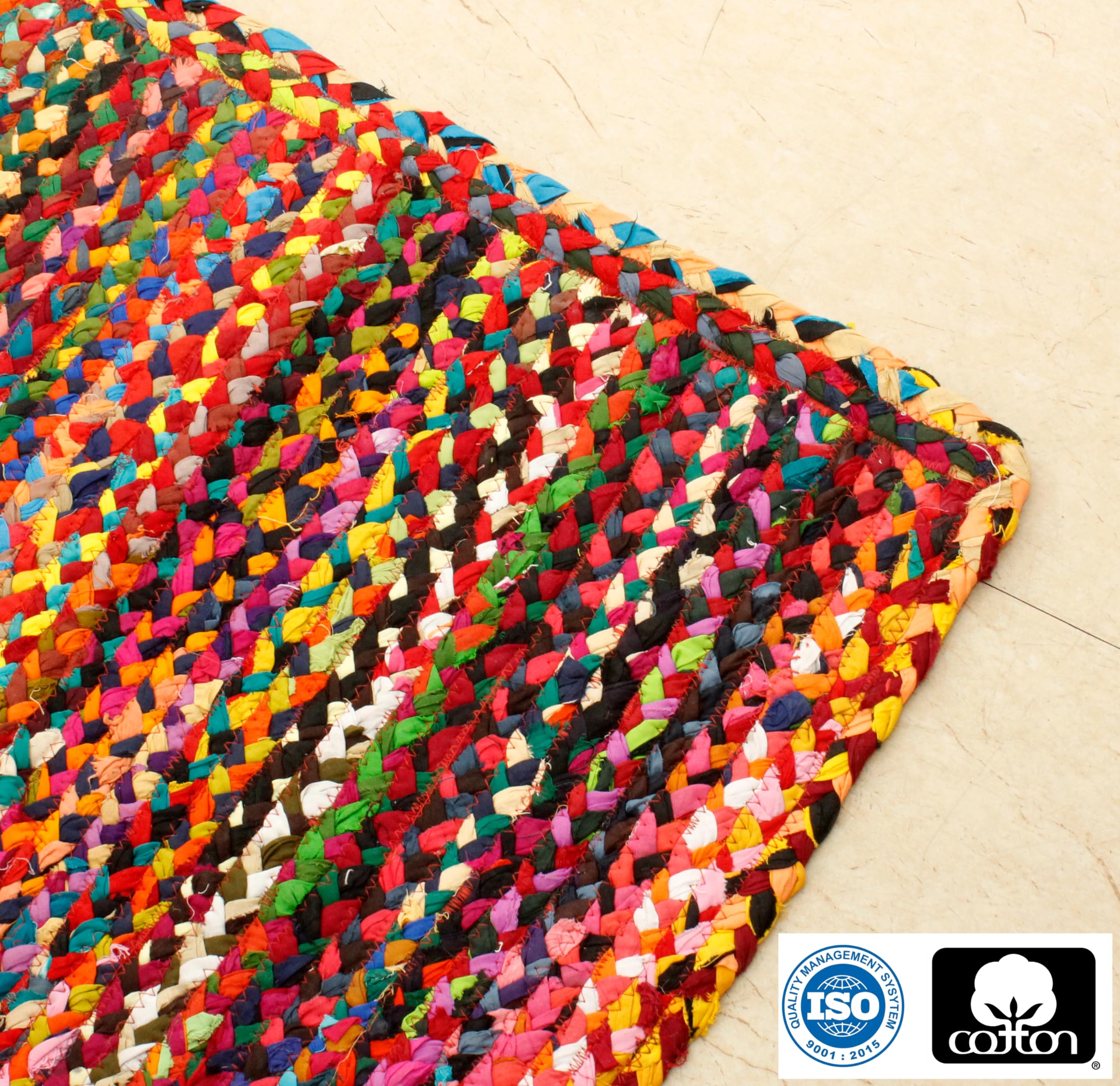 COTTON CRAFT Cotton Chindi Braid Rag Rug - Boho Farmhouse Rustic Area Accent Throw Rug - Handwoven Reversible Natural Recycled Cotton - Living Room Den Study Home Décor Gift - 2' x 3' - Multi Color