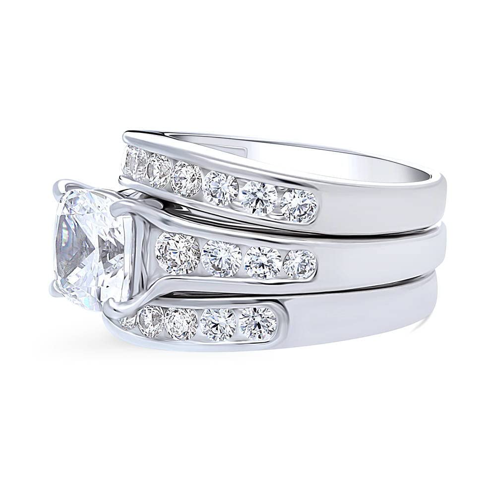 BERRICLE Sterling Silver Solitaire Wedding Engagement Rings 3 Carat Cushion Cut Cubic Zirconia CZ Ring Set for Women, Rhodium Plated Size 7