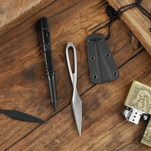 CIVIVI D-Art Neck Knife, Ostap Hel D2 Fixed Blade with a Kydex Sheath and a chain, Utility Knife Box Cutter for Cartons Cardboard Boxes C21001-1