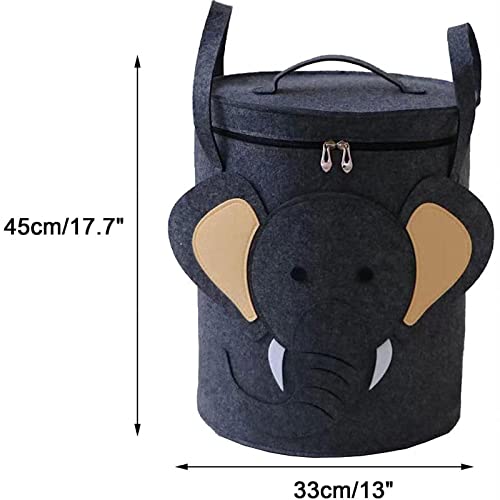 Laundry Hamper with Lid, Cute 3D Animals Waterproof Laundry Basket Collapsible Children Laundry Baskets with Padded Handles for Nursery,Elephants
