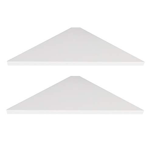 evron Corner Mounting Shelf,Easy to Install Wall Corner Shelf,Set of 2 (White Wood Striped with Hole Pattern)